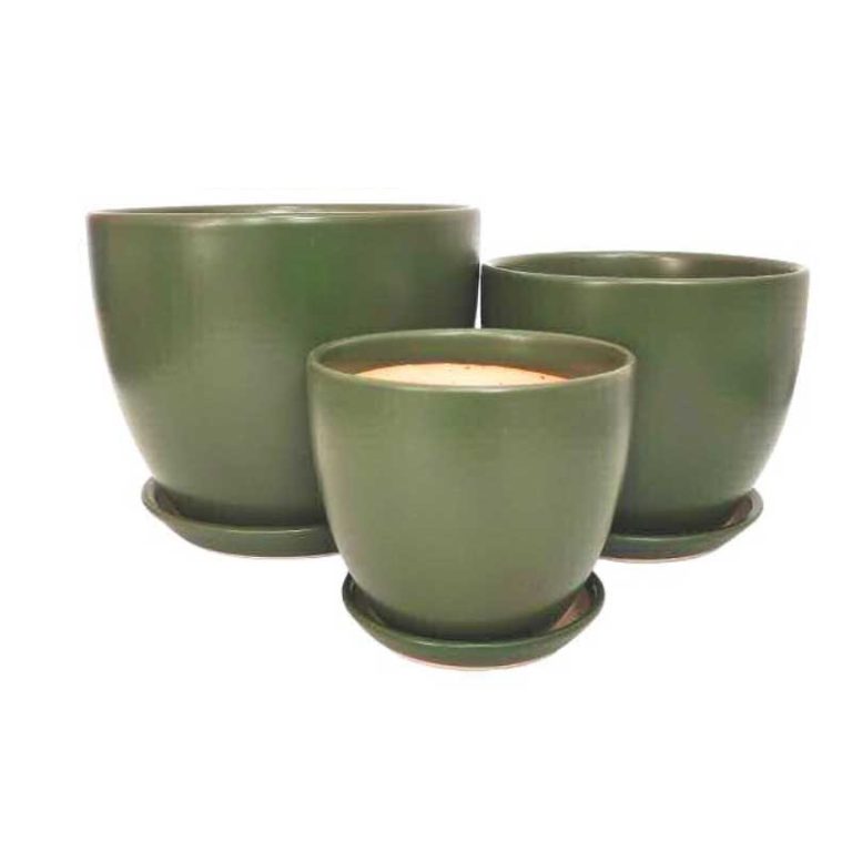 Green Smooth Matt Pot and Saucer - Indigo Garden Centre