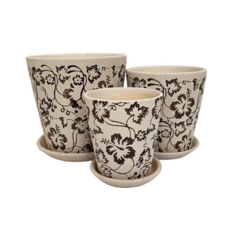 Pot Cover Set 3 - Pearl & Brown/Black - Indigo Garden Centre